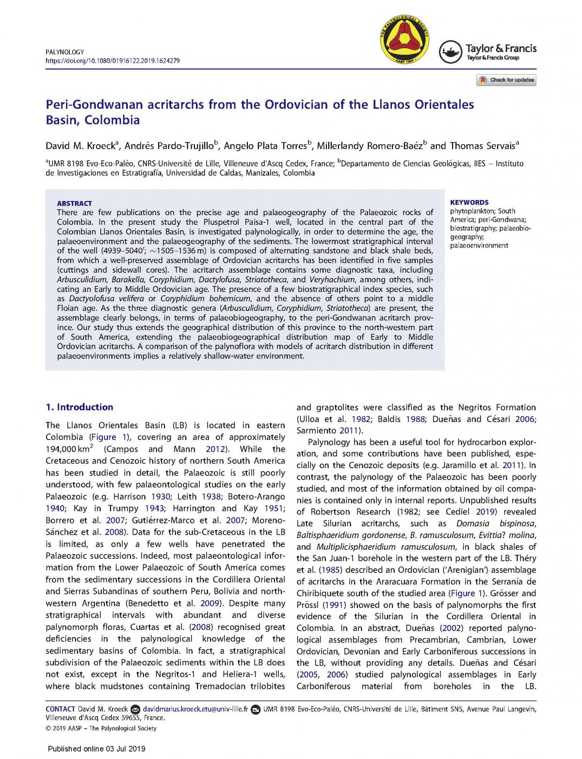 Peri-Gondwanan acritarchs from the Ordovician of the Llanos Orientales ...